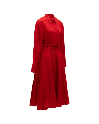 Valentino Garavani Pleated Shirt-Collar Dress - Red