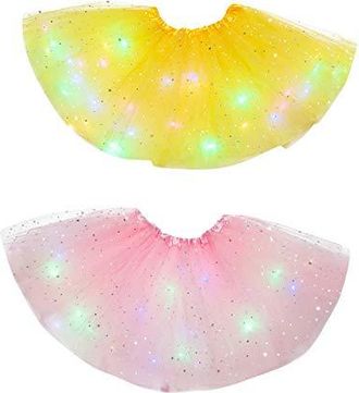 Generic Jupes tutu pour filles avec lumi&egrave;re LED scintillante en tulle doux &agrave; volants r&eacute;tro jupon color&eacute; bonbon bas de f&ecirc;te pour carnaval c&eacute;l&eacute;bration, l, taill