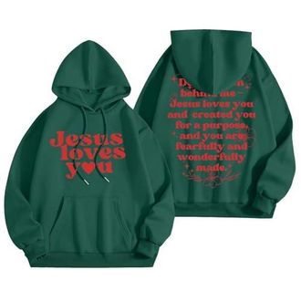 Generic Sweat &agrave; capuche &agrave; manches longues pour la Saint-Valentin 2026 pour femme, vert fonc&eacute;, XXL