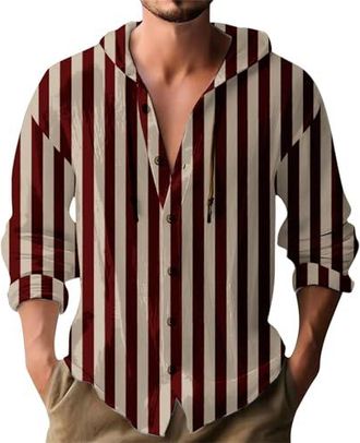 Generic T-shirt à capuche classique à manches longues pour homme, col en V, léger et respirant, chemise à capuche rayée avec cordon de serrage et cordon de se