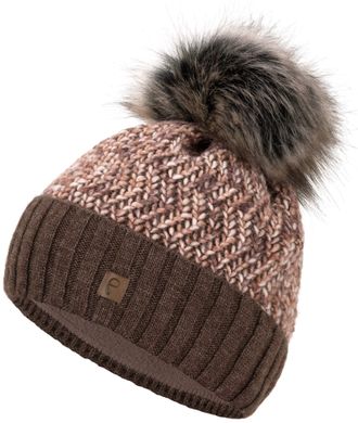 Faera Winterm&uuml;tze M&uuml;tze Damen gef&uuml;ttert mit Kunstfell Bommelm&uuml;tze Bommel Fleecefutter Winter Strickm&uuml;tze Beanie M&auml;dchen, Farbe:Braun