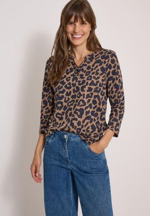 Cecil Print-Shirt CECIL, Damen, Gr. XS (36), creamy mocha, Web, 50% Baumwolle, 50% Modal, comfort fit normal, Rundhals, abgesteppt, Shirts, im soften Baumwo