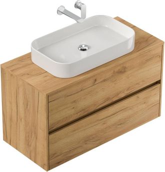Magnolia Home Badm&ouml;bel Taifun 100cm mit modernem Aufsatzwaschbecken eiche gold