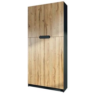 Vladon Meuble Rangement Bureau Logan V1, Armoire de Bureau Haute avec 5 Compartiments et 4 Portes, Noir Mat/ch&ecirc;ne Nature (82 x 185 x 37 cm)