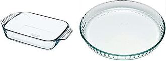 Pyrex Irresistible - Plat &agrave; Four Rectangulaire en Verre, 27 x 17 cm & 1040901 Bake & Enjoy Moule &agrave; Tarte en verre &Oslash; 25 cm
