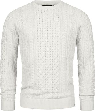 Indicode Herren INBellin Pullover mit Rundhals-Ausschnitt | Herrenpullover Pulli Strickpullover f&uuml;r M&auml;nner White Asparagus, XXL