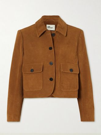 Self Portrait Verkürzte Jacke Aus Veloursleder - Braun