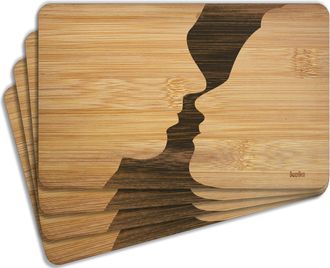 Wallario 4er Set Frühstücksbrettchen aus Holz, Holzunterlage, Holzbrettchen Mann und Frau, Größe 22 x 14 cm
