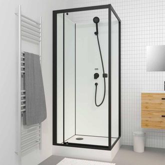 Aurlane Aurlane - cabine de douche carr&eacute;e 80x80x200 cm - porte pivotante - fonds blancs & profil&eacute;s noir mat
