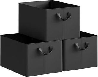 Woltu Bo&icirc;te de Rangement Pliable, Lot de 3 Paniers de Rangement en Tissu Non-Tiss&eacute;, avec Poign&eacute;es, pour V&ecirc;tements et Jouets, Noir, 42x32x26 cm