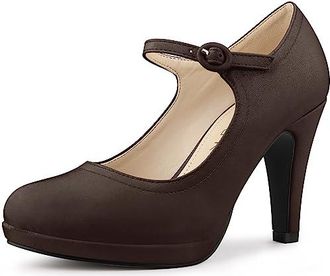 Allegra K Escarpins &agrave; talon aiguille &agrave; bout rond et sangle de cheville pour femme, caf&eacute;, 37 EU