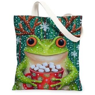 Generic Sacs fourre-tout en toile avec imprimé animal festif - Réutilisables - Rétro - Légers et lavables - Pour voyage, plage, pique-nique - 33 x 38 cm