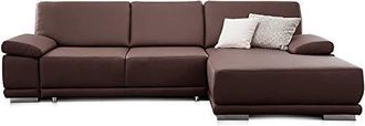 Cavadore Ecksofa Corianne in Lederoptik / Couch inkl. Armteilverstellung und Longchair in modernem Design / 282 x 80 x 162 / Kunstleder, braun