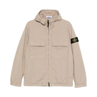 Stone Island Cotton Twill Hooded Jacket - - Jackets - Herren - Beige - S