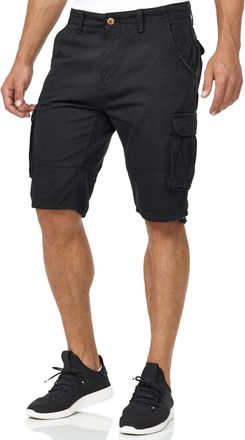 Indicode Herren Blixt Cargo Shorts mit 6 Taschen und G&uuml;rtel aus 100% Baumwolle | M&auml;nner Black, S