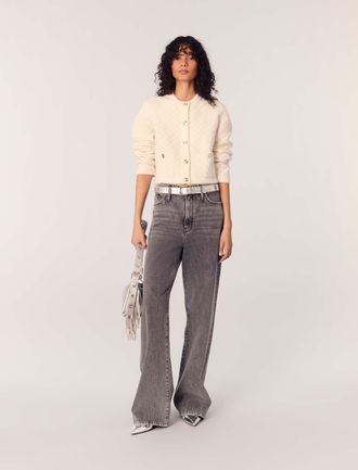 Maje Cardigan Court Effet Tweed - Blanc - Taille 3 - Maje