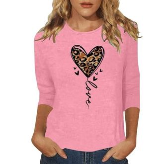 Generic SuWomens T-shirt d&eacute;contract&eacute; &agrave; col rond et manches 3/4 Motif floral, rose, XXL