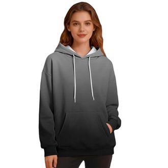 Generic Pull &agrave; capuche d&eacute;contract&eacute; d&eacute;grad&eacute; pour femme, sweat &agrave; capuche tendance &agrave; coupe ample avec poche, manches longues, pull &agrave; capuche pour femme, grande t
