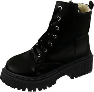 Generic Bottines dhiver confortables pour femme avec doublure en polaire - Bout rond - Fermeture &eacute;clair lat&eacute;rale - Talon &eacute;pais - Chaussures de marche chaudes 