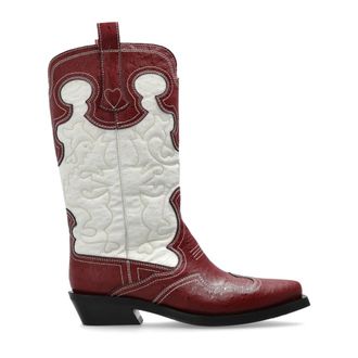 Ganni Mid Shaft Embroidered Western Boots - - Shoes - Damen - Rot - 38 EU