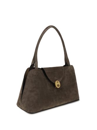 Versace Womens Medium Vivian Shoulder Bag Taupe Gold Calf Leather Bos Taurus