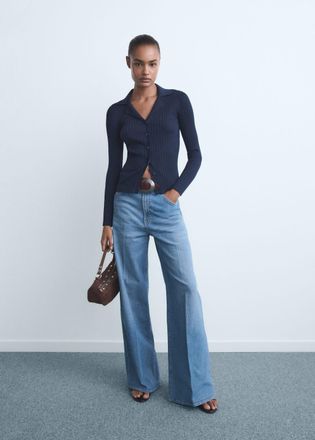 Mango Weit geschnittene High-Waist-Jeans mittelblau - Damen - 38 - MANGO
