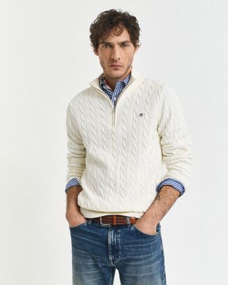 GANT Strickpullover COTTON CABLE HALF ZIP Mit Rundhalsausschnitt