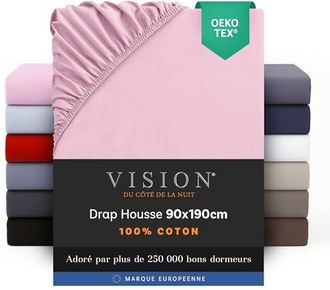 Vision Streetwear Drap Housse - 100% Coton Lit Simple (90x190 cm) - Rose | Coins Élastiqués | Tissage Serré: 57 Fils | Convient aux Matelas Jusquà 25cm | Confortable | 