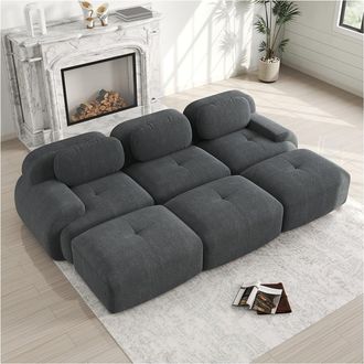 Generic L-f&ouml;rmiges modulares Cordsofa, modulares Ecksofa, Dreisitzer-Sofa, rahmenloses Sofa, ergonomisch, hochelastisch 32D gepolstert, for Wohnzimmer(Gris,3S