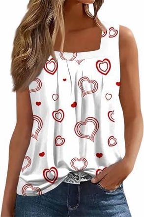 Generic D&eacute;bardeur pour femme en coton ample pour femme - Blanc - Avec imprim&eacute; - Tunique moderne - Sans manches - Respirant - D&eacute;bardeur - Col en U - T-shirt &agrave; 