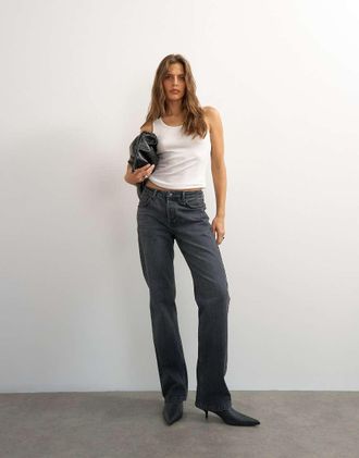 Topshop X Cara jean slim droit taille mi-haute d&eacute;lav&eacute; noir