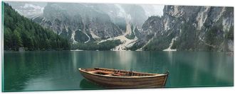 Arttor Panorama Bilder auf Glas Berge See Boot Glasbild 90x30cm Wandbilder Dekoration Wohnzimmer Schlafzimmer Küche Klein Wanddeko Bild im Glas Wand Kunstdru