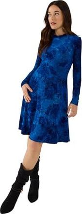Joe Browns Winter Flocked Floral Jersey Mini Skater Dress Robe, Bleu, 38 Femme