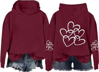 Generic Sweat &agrave; capuche imprim&eacute; coeurs de Saint-Valentin pour femme, d&eacute;contract&eacute;, tendance, motif graphique damour pour femme, sweatshirts &agrave; manches longues, 