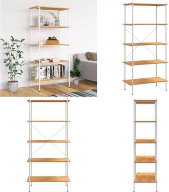 vidaXL Regal mit 5 B&ouml;den Wei&szlig; und Eiche-Optik 80x40x163 cm - B&uuml;cherregal - Regal - Wohnraumorganisation - Aufbewahrungsl&ouml;sung - Stehregal - Home & Living
