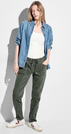 Cecil Damen B377592 Gestreifte Hose, cool Khaki, L / 28L