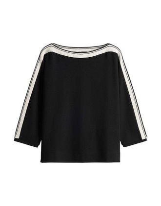 someday 3/4-Arm-Shirt KELVA DETAIL U-Boot Shirt mit sportiven Einsatz schmal zulaufend, lockere Passform, gestreiftes Ripsband