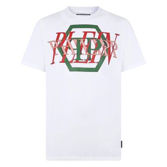 Philipp Plein Rundhals-T-Shirt Logo Hexagon - - Tops - Herren - Wei&szlig; - 2XL