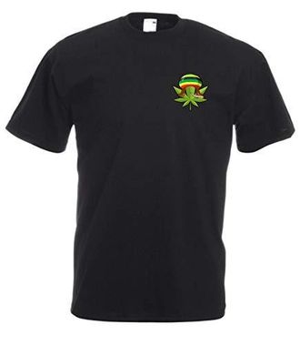 morefaz Homme Femme T-Shirt Ganja Moustache Leaf Weed Rasta Face Short Sleeve 420 (Black T-Shirt Ganja NR 5, L)