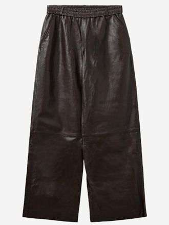 The Garment Womens Lambskin Trousers With Elasticated Waistband Dark Brown Leather