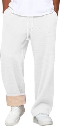 Generic DENGJIAMY Pantalon gaufré pour homme avec doublure en polaire, jambe droite, bas ouvert, taille élastique, pantalon dentraînement chaud pour homme, bl