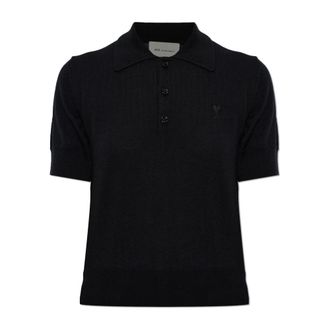 Ami Woll-Polohemd mit Stickerei - - Tops - Damen - Schwarzk - M