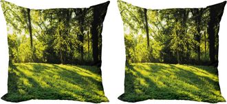 Abakuhaus Gr&uuml;n Kissenbezug Set (2St&uuml;ck), Rising Sun Beams Wald, doppelseitiges Digitaldruckdekor mit Rei&szlig;verschluss, 40 cm, Gr&uuml;n