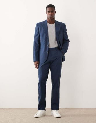Asos Schmal geschnittene Anzugjacke aus 100% Baumwolle in marineblauer Leinenoptik-Navy