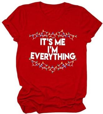 Generic 2026 T-shirt d&eacute;contract&eacute; &agrave; manches courtes et col rond pour femme avec imprim&eacute; de No&euml;l, Rouge, XXL