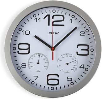 VERSA Pamuk Wanduhr - Leiser und dekorativer, für die Küche oder das Wohnzimmer mit Hygrometer und Thermometer, Maßnahmen (H x L x B) 30 x 4,1 x 30 cm, Alum