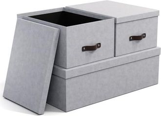 Bigso Box of Sweden BIGSO INGE 3er-Set Aufbewahrungsboxen f&uuml;r das Schlaf-, Kinder-, Arbeits- oder Badezimmer - stapelbare Ordnungsbox mit Deckel - Aufbewahrungskisten aus