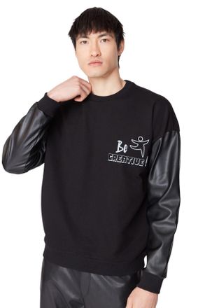 Trendyol Trendyol Herren Rundhalsausschnitt, einfarbig Sweatshirt, Schwarz, S