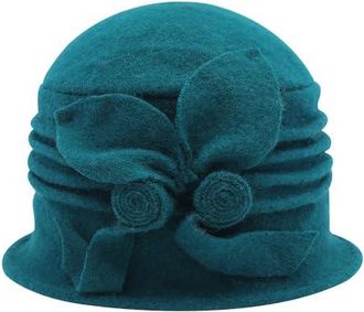 ZLYC Chapeau de Bowler dhiver en Laine pour Femme - Style Vintage des ann&eacute;es 1920, Bleu Paon Solide, Taille Unique