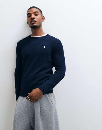 Polo Ralph Lauren Strickpullover aus schwerer Baumwolle in Navy mit Markenlogo-Marineblau